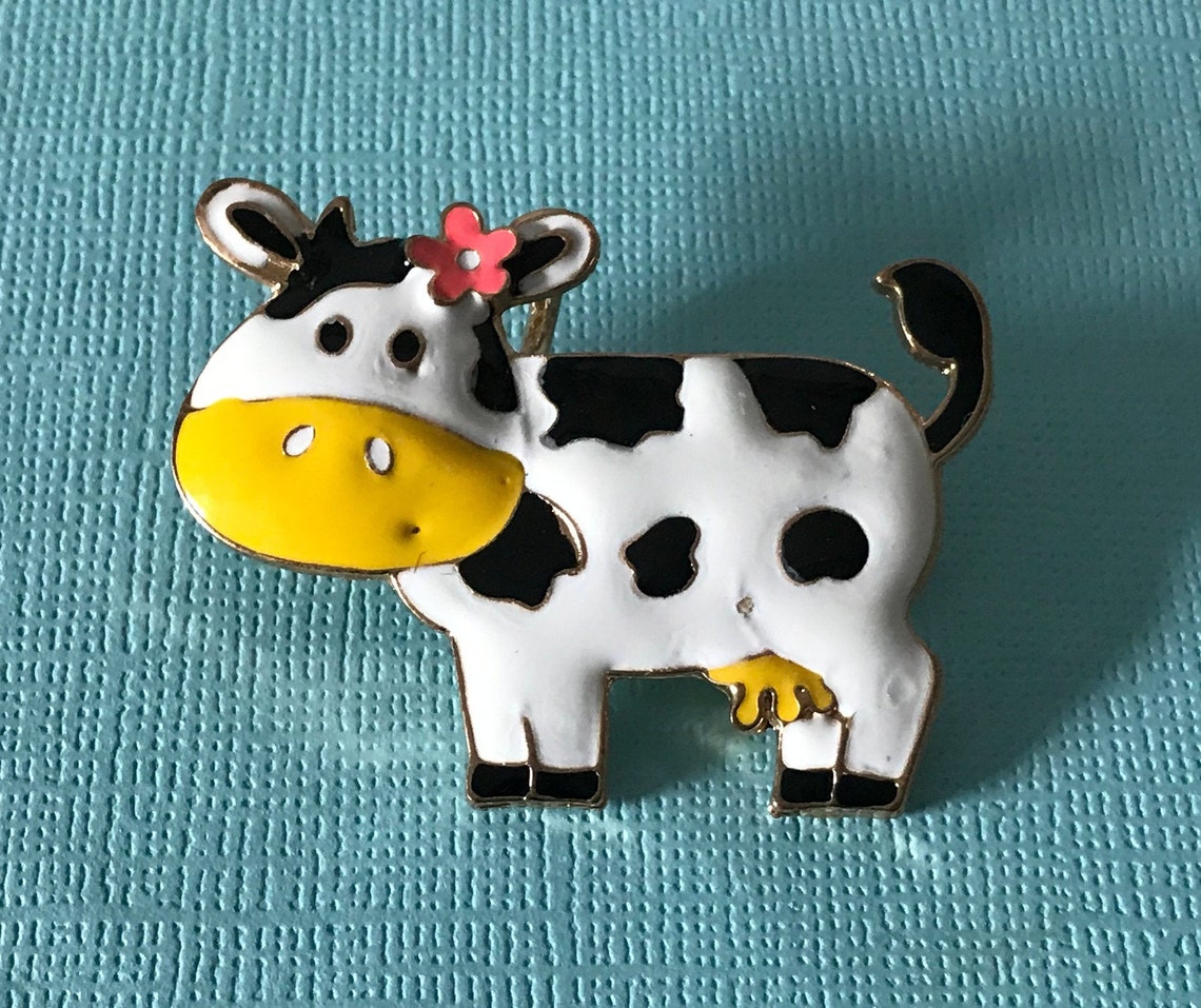 Cow Brooch, Farm Animal Pin, Yellow Cow Pin, Bovine Cow Pin, Cow ...