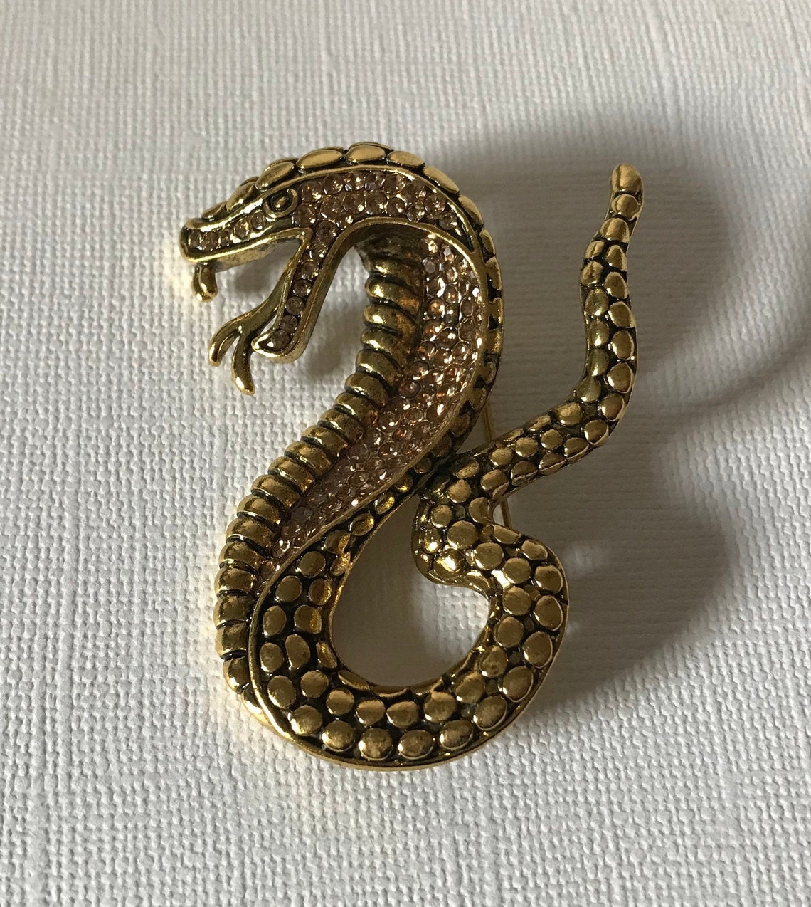 Gold snake brooch rhinestone snake brooch snake jewelry | Etsy