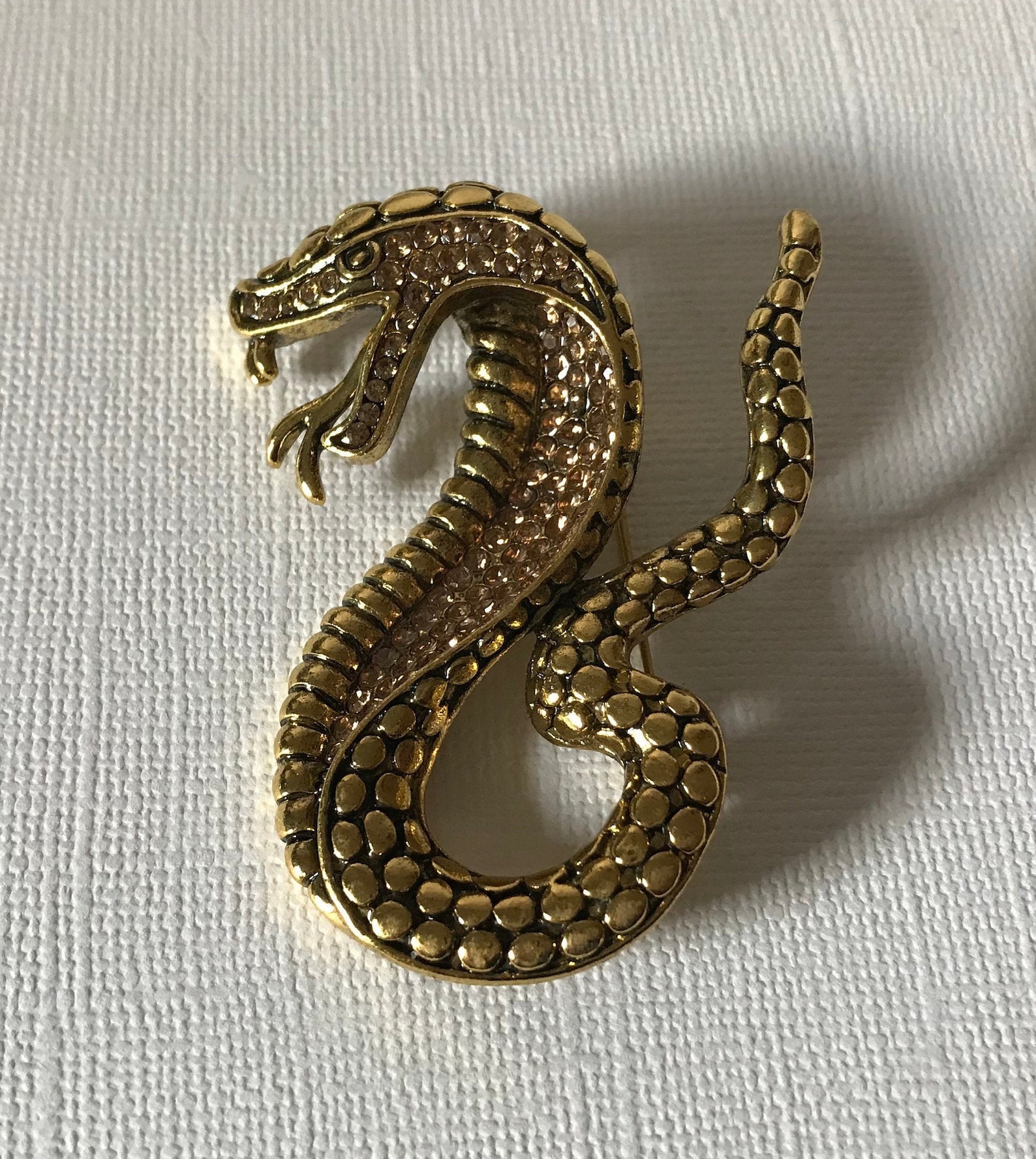 Gold snake brooch rhinestone snake brooch snake jewelry | Etsy
