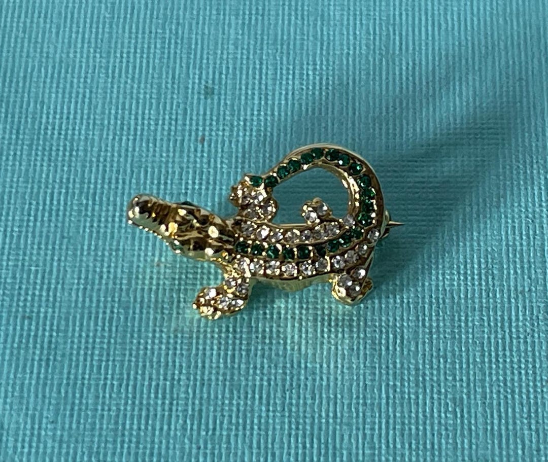 Vintage Alligator Brooch, Swamp Creature Pin, Gold Alligator Pin ...