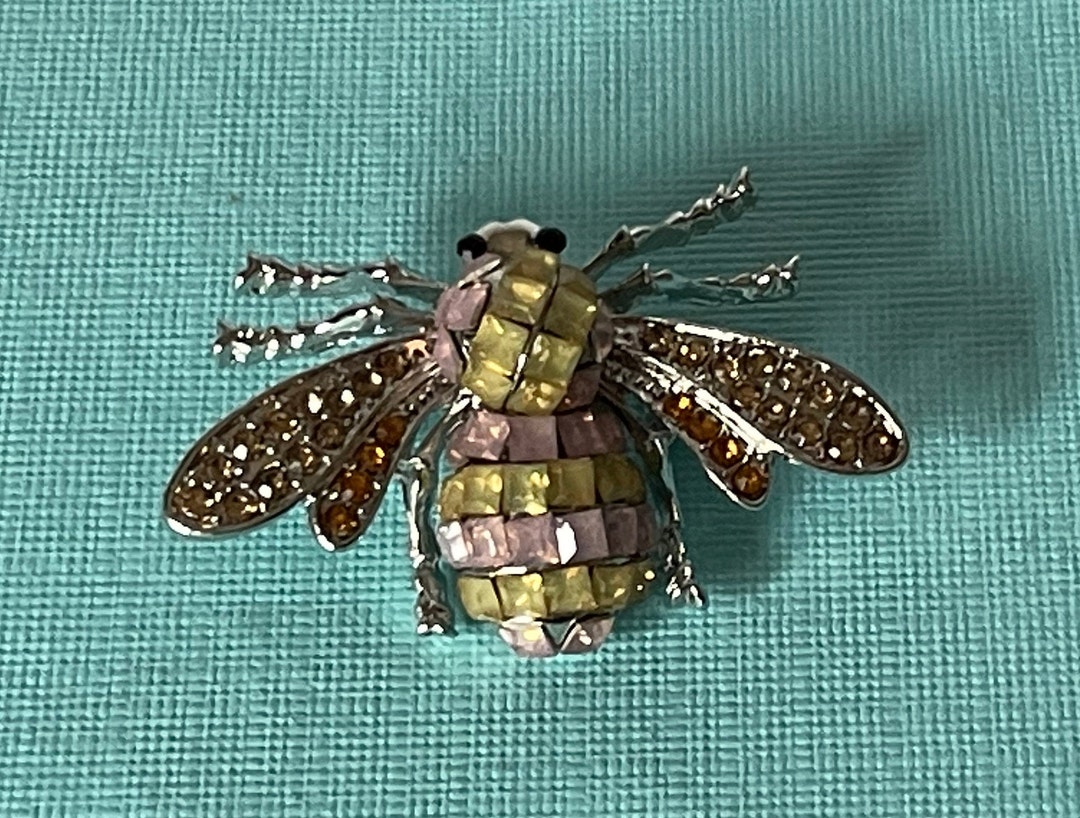 Pink and Yellow Rhinestone Bee Pin, Bee Jewelry, Yellow and Pink Bee ...