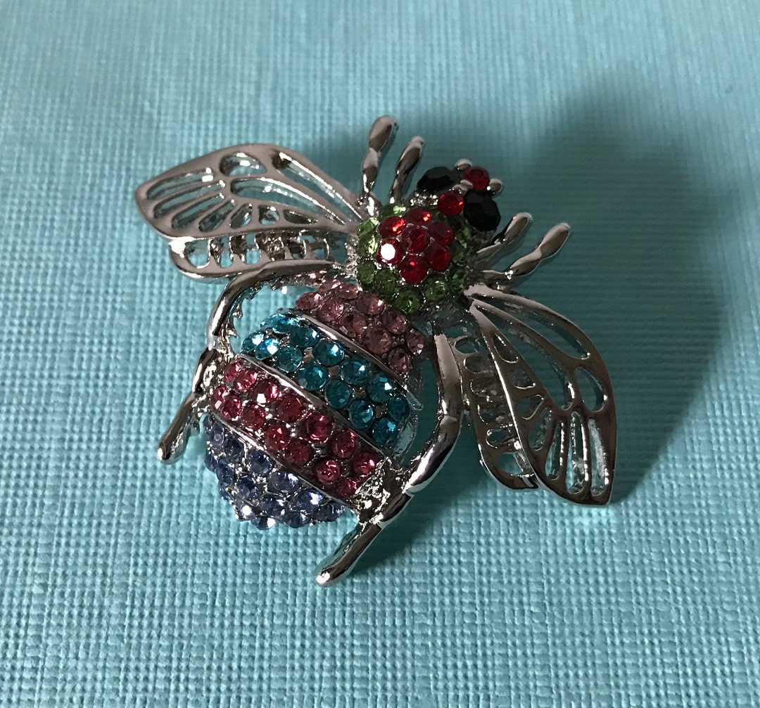 Rhinestone Bumble Bee Pin, Multi Colored Bee Pin, Bee Pin, Bee Brooch ...