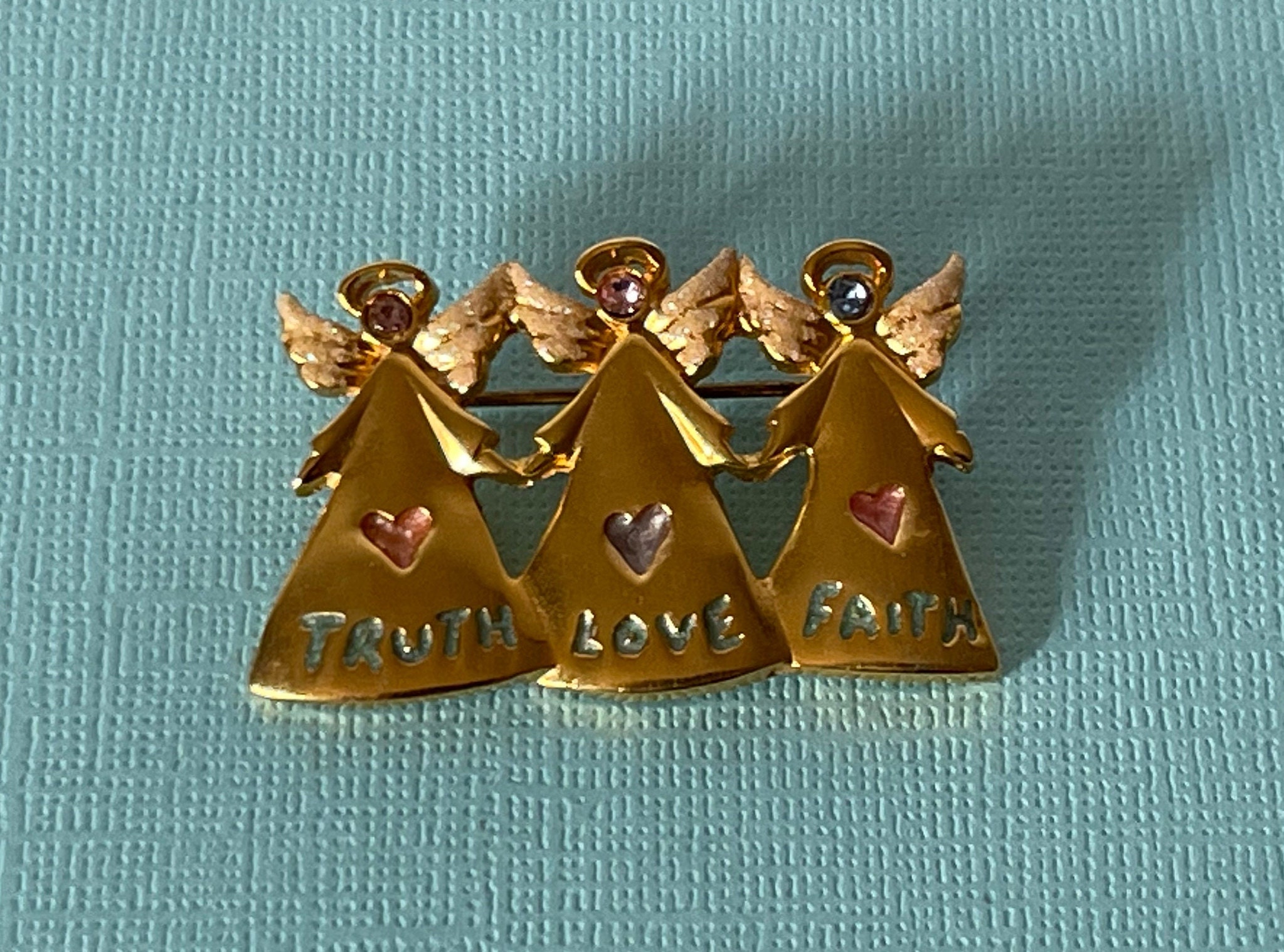 Vintage Angel Brooch, Rhinestone Angel Pin, Gold Ange Brooch, Truth ...