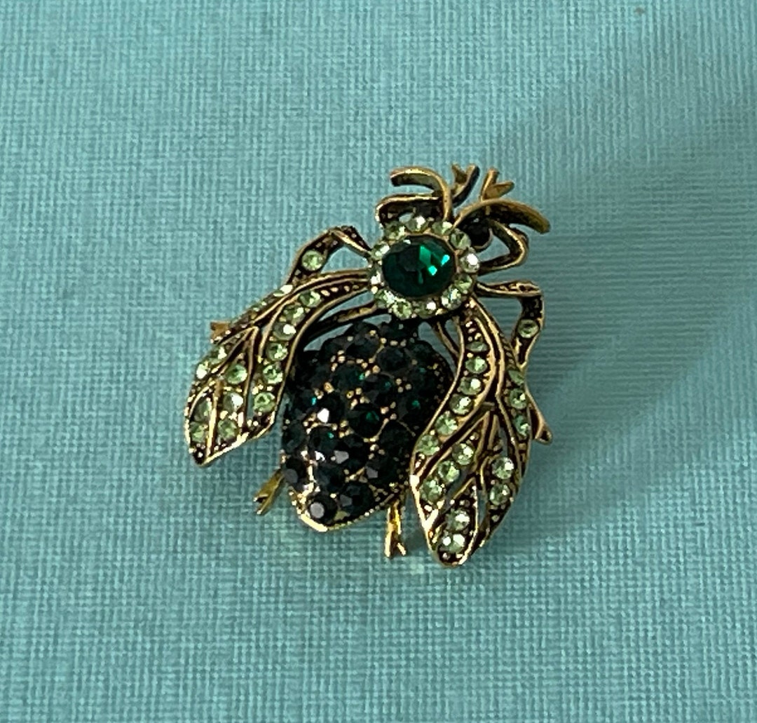 Rhinestone Bee Pin, Bumble Bee Pin, Green Rhinestone Bee Pin, Wasp Pin ...