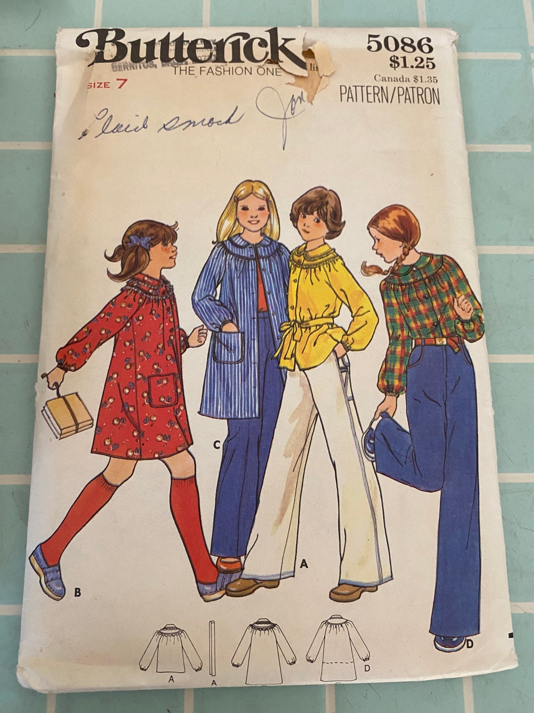 Vintage Girls Smock Dress, Top, & Belt Butterick Pattern #5086 - Etsy