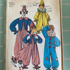Vintage Adult and Boys & Girls Clown Costume Pattern- Simplicity #9051 ...