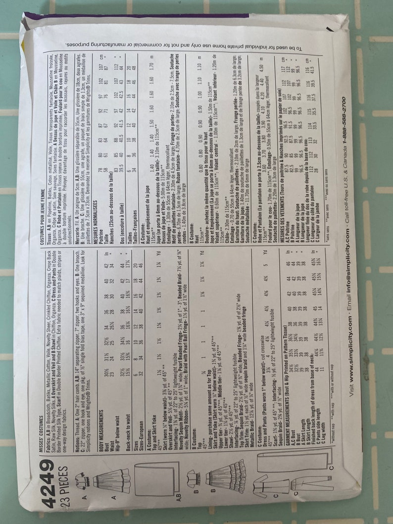 Womens Gypsy or Genie Costume Pattern Simplicity 4249 - Etsy