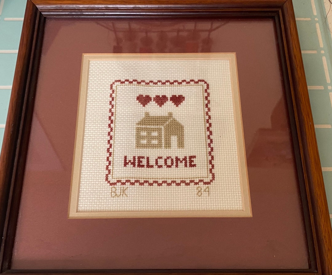 Finished Welcome Counted Cross Stitch With Matted Frame - Etsy