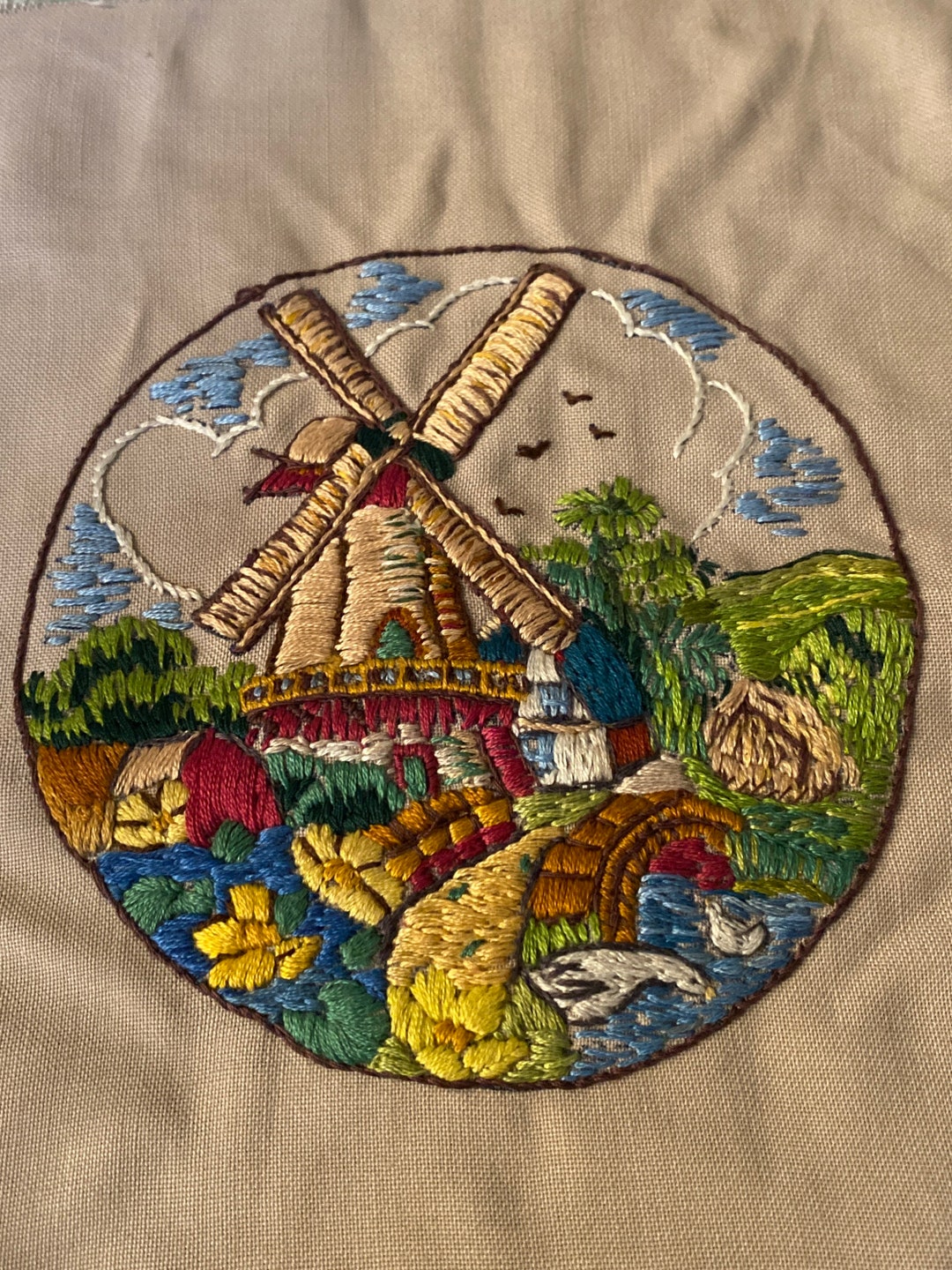 Completed Windmill Embroidery Project - Etsy