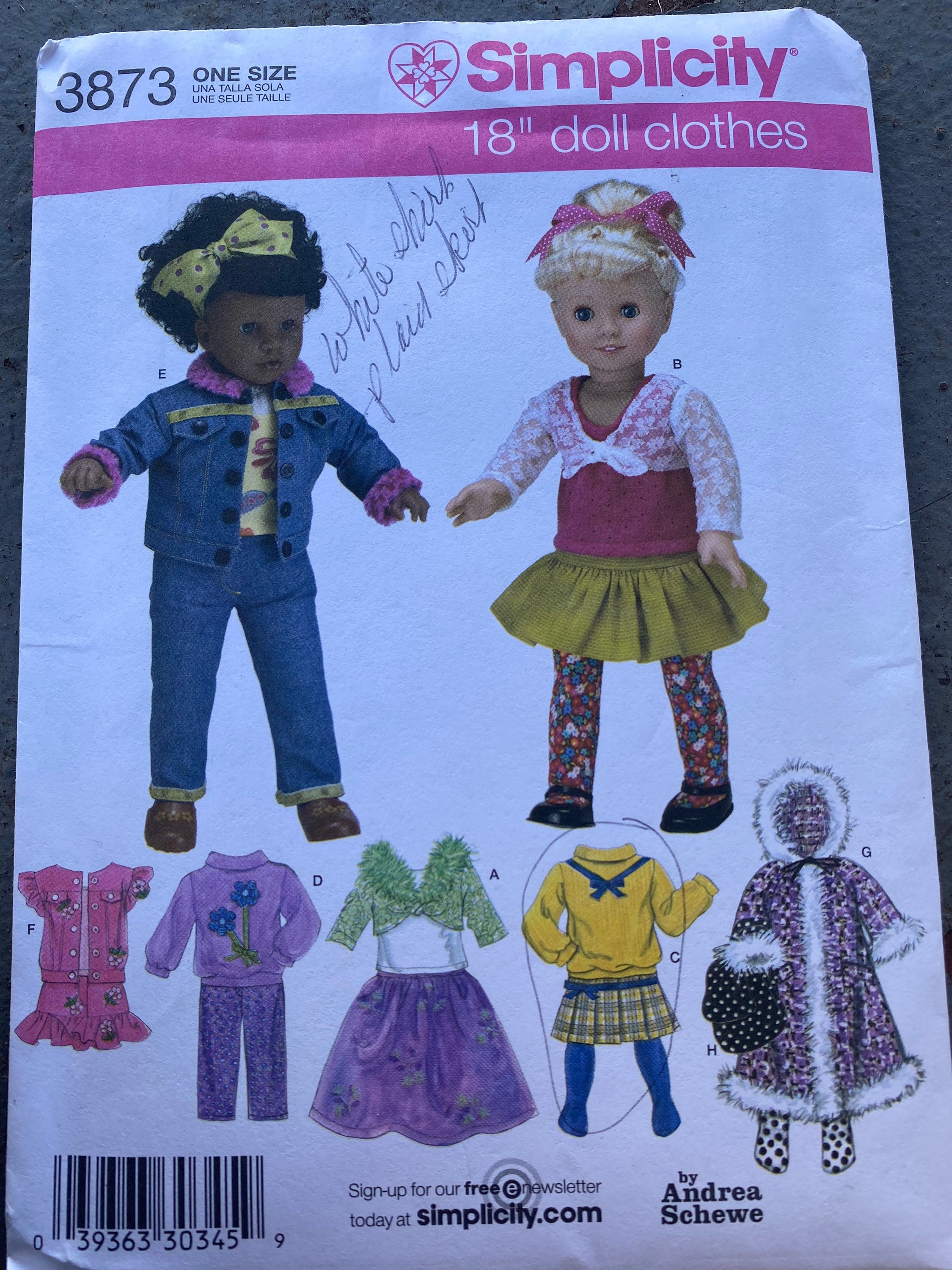 Home & Hobby 18” Doll Clothes Pattern Simplicity #3873 Kits & How To ...
