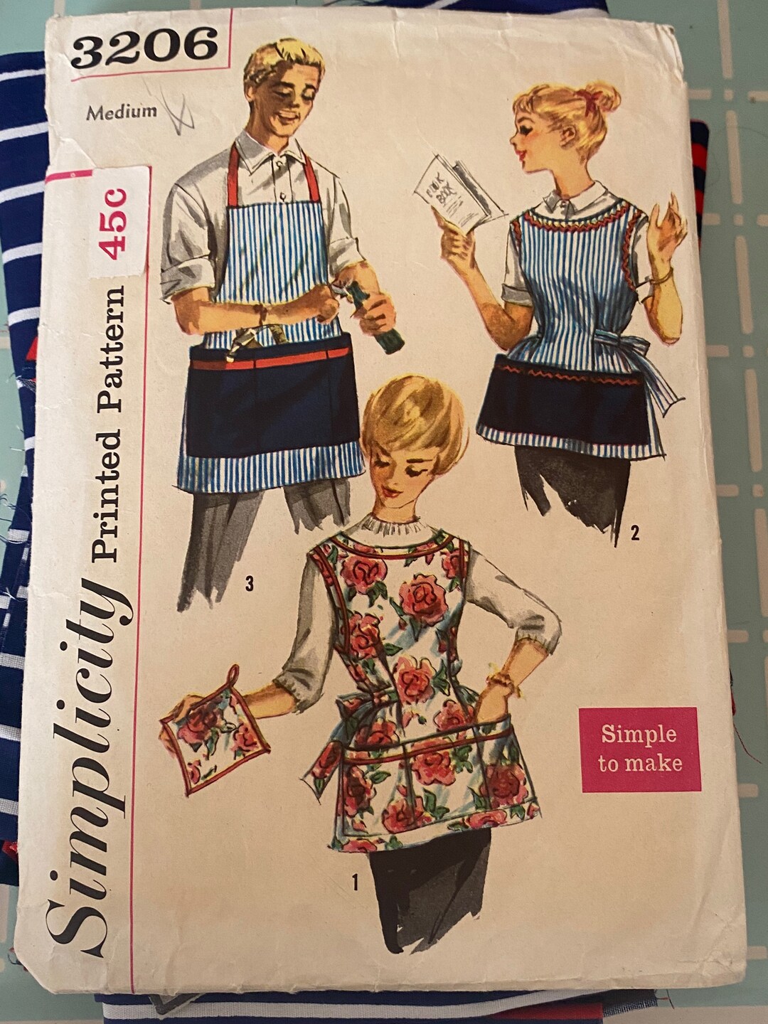 Vintage Apron Pattern With Precut Fabric- Simplicity #3206 - Etsy