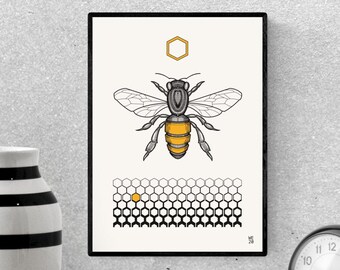 Bee decor bee bright printable bee decorations hexagon wall | Etsy