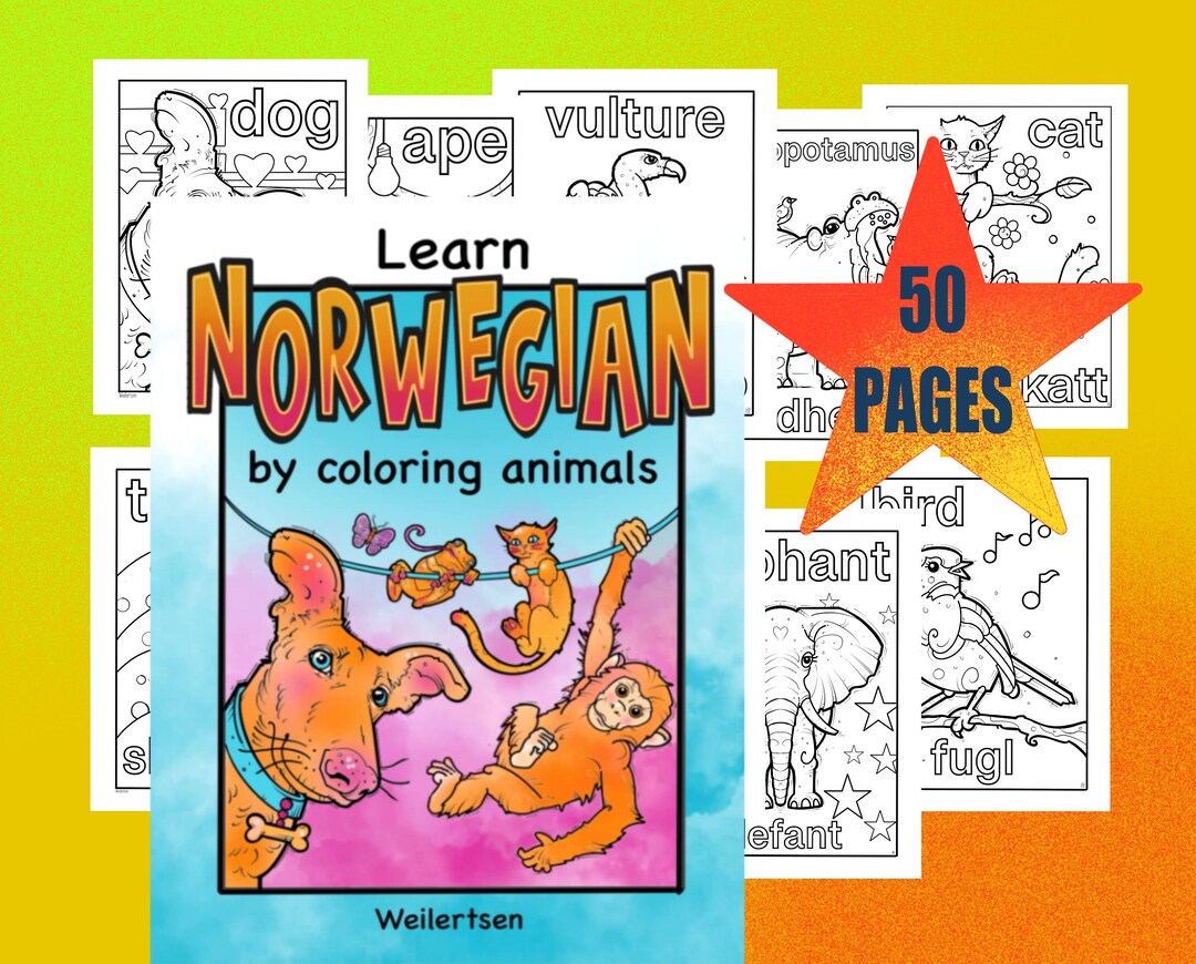Learn Norwegian by Coloring Animals, for Bilingual Kids, Printable ...
