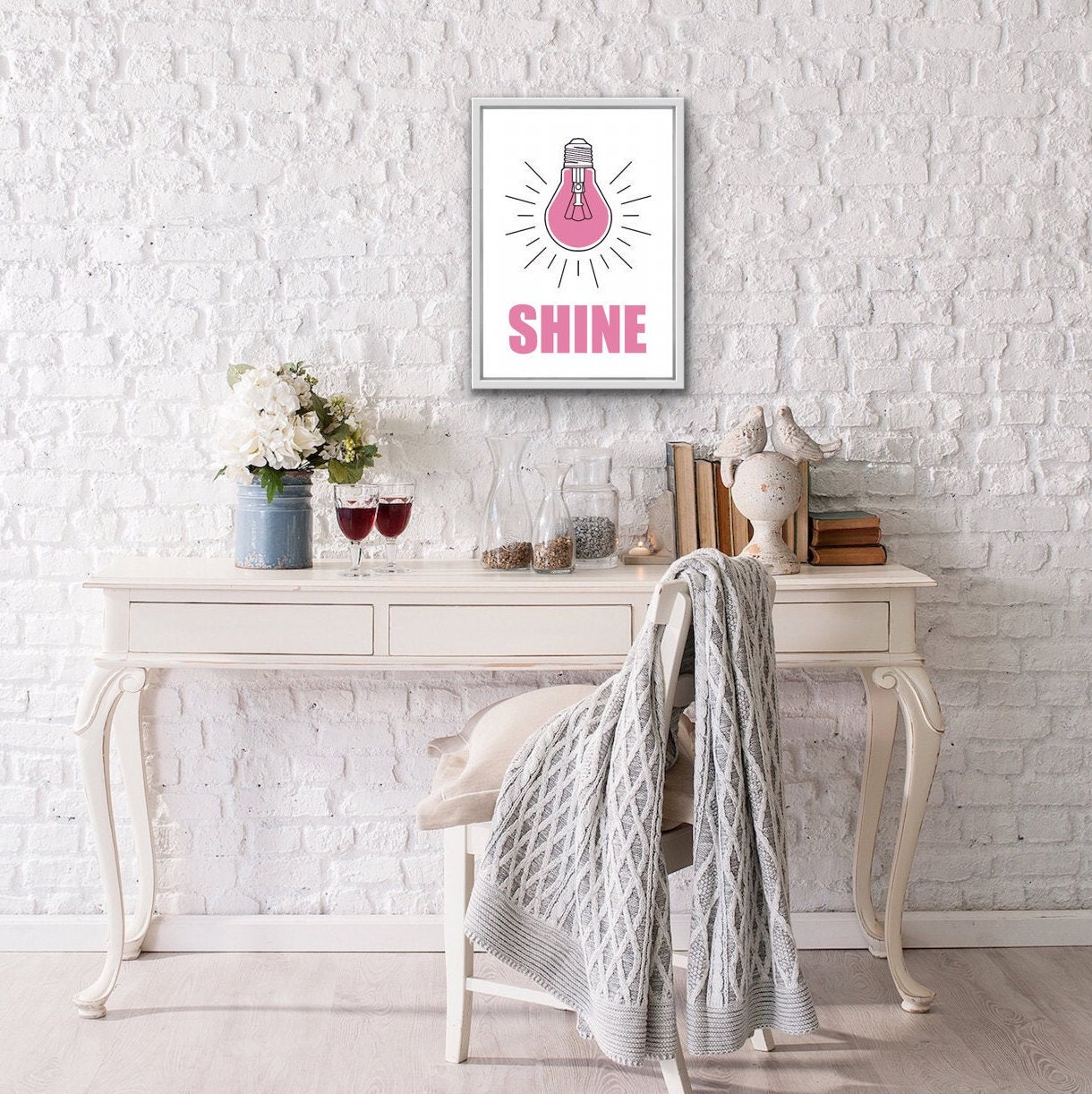 Lightbulb Art Shine Bright Art Printable Quote Wall Art | Etsy