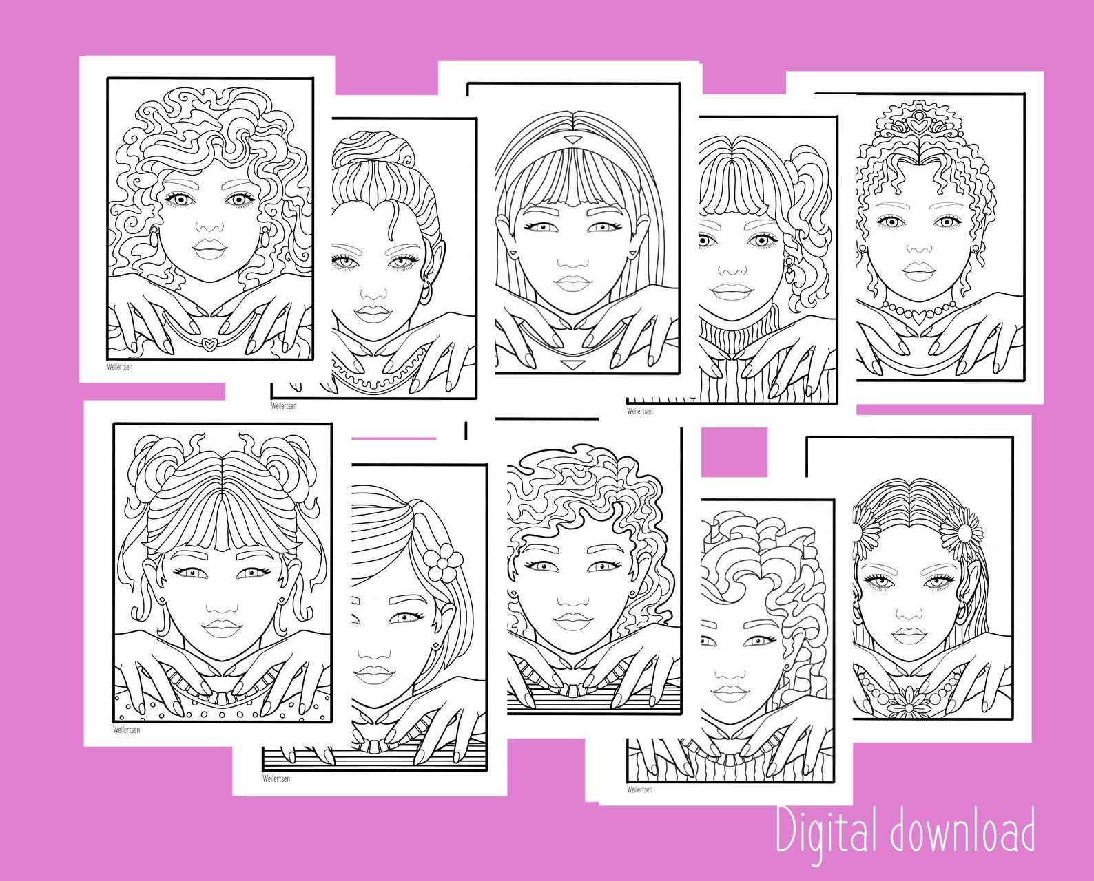 Makeup Coloring Page Digital Download for Kids, Hairstyle Coloring ...