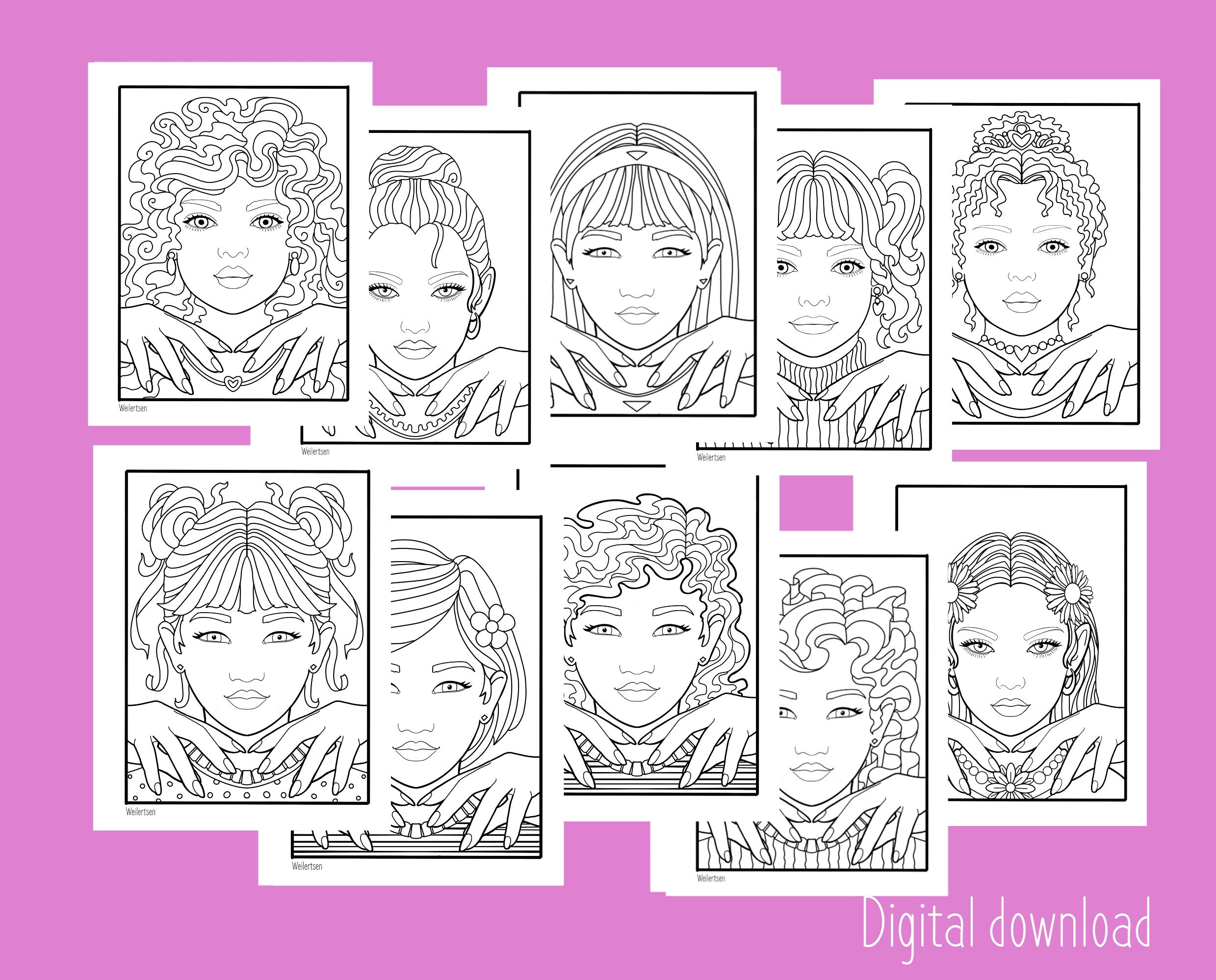 Makeup Coloring Page Digital Download for Kids, Hairstyle Coloring ...