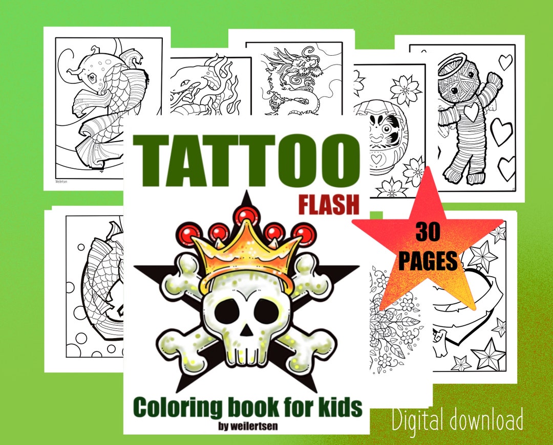 Tattoo Coloring Pages for Kids, Traditional Tattoo Flash Book ...