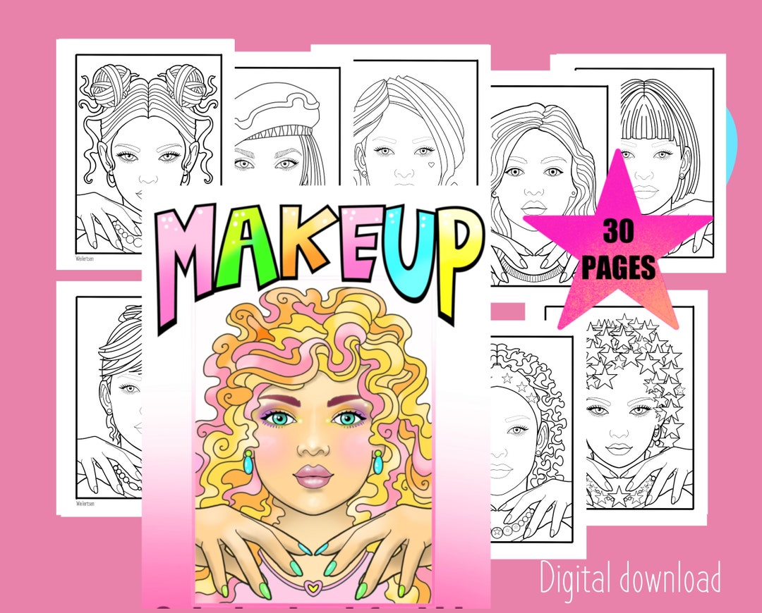 Makeup Coloring Page Digital Download for Kids, Hairstyle Coloring ...