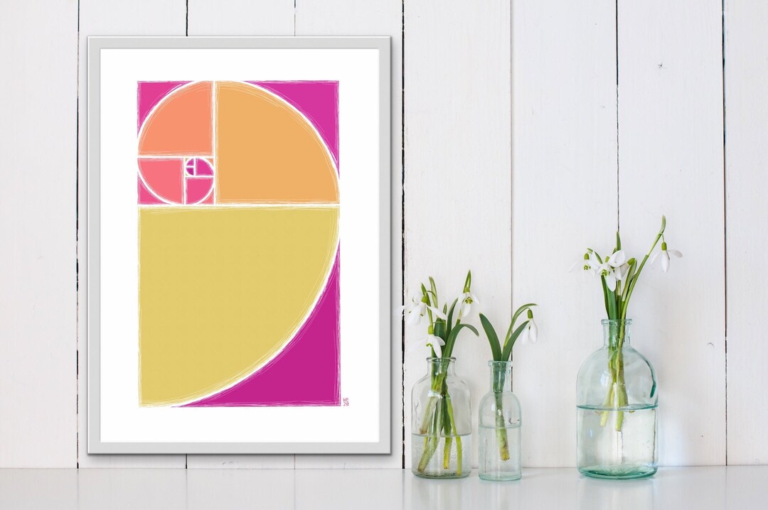 Fibonacci Spiral Art Print, Printable Wall Art, Golden Ratio ...