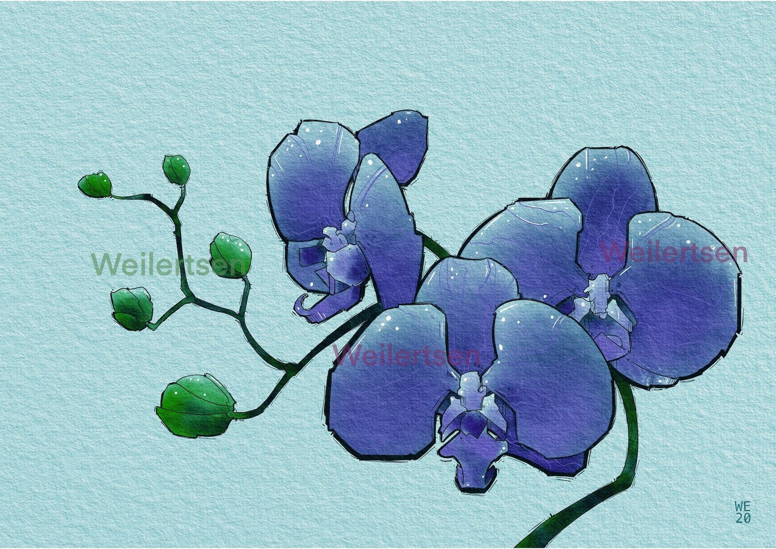 Blue Orchid Watercolor Print: Floral Wall Art (digital Download) - Etsy