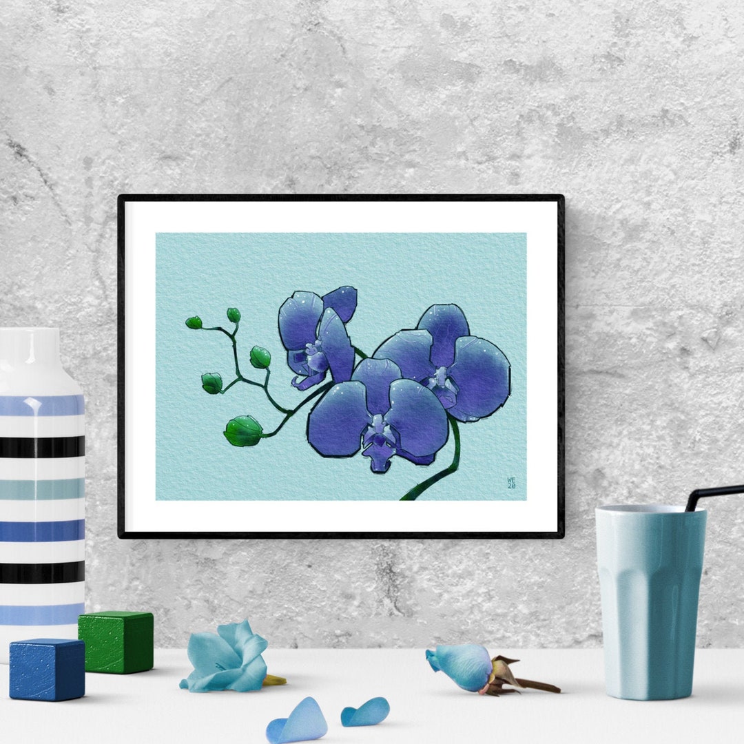 Blue Orchid Watercolor Print: Floral Wall Art (digital Download) - Etsy