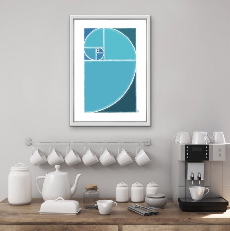 Golden Ratio, Fibonacci Spiral, Blue Aesthetic, Printable Wall Art ...