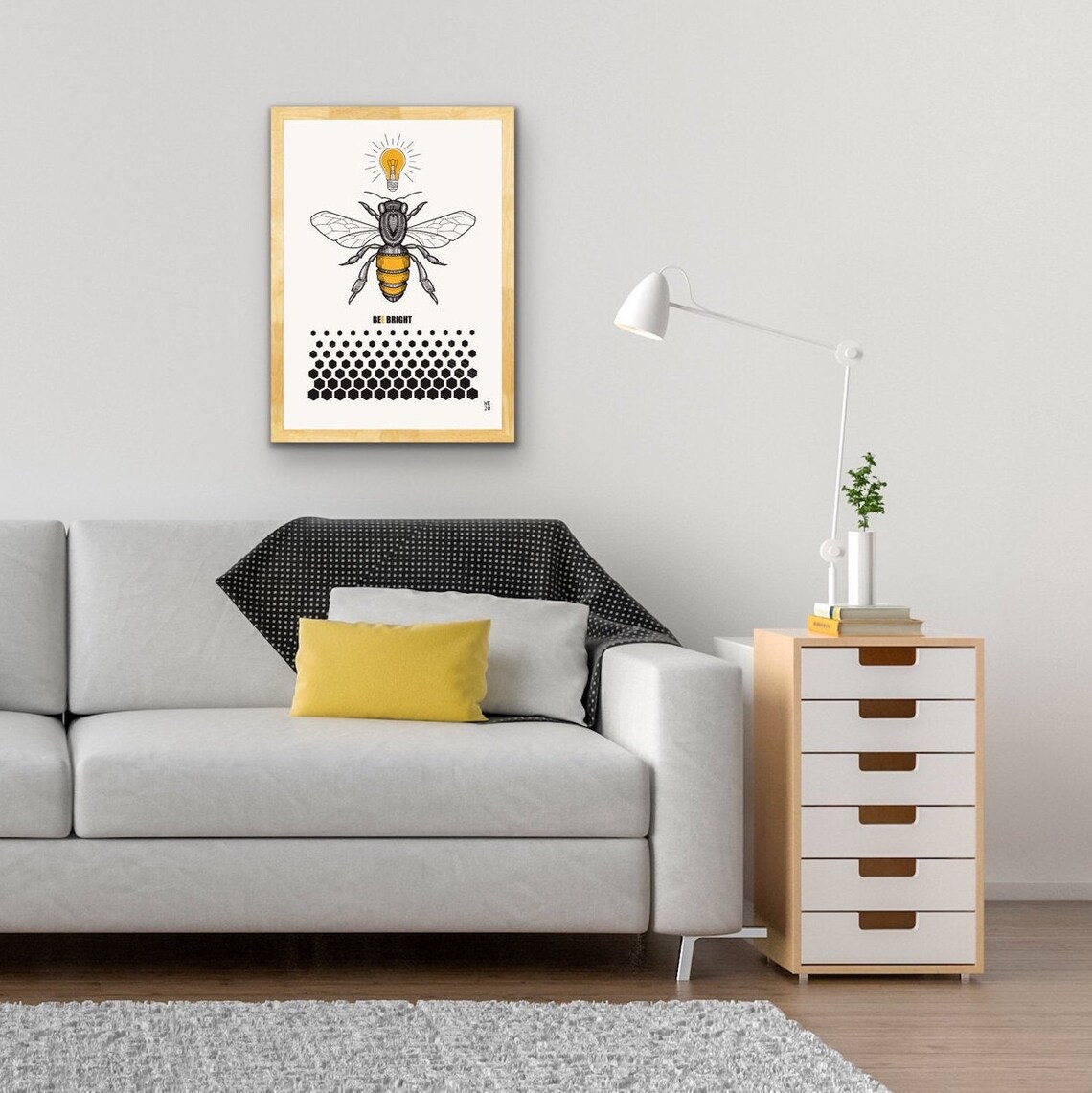Bee Decor, Bee Bright Printable, Bee Decorations, Hexagon Wall Art ...