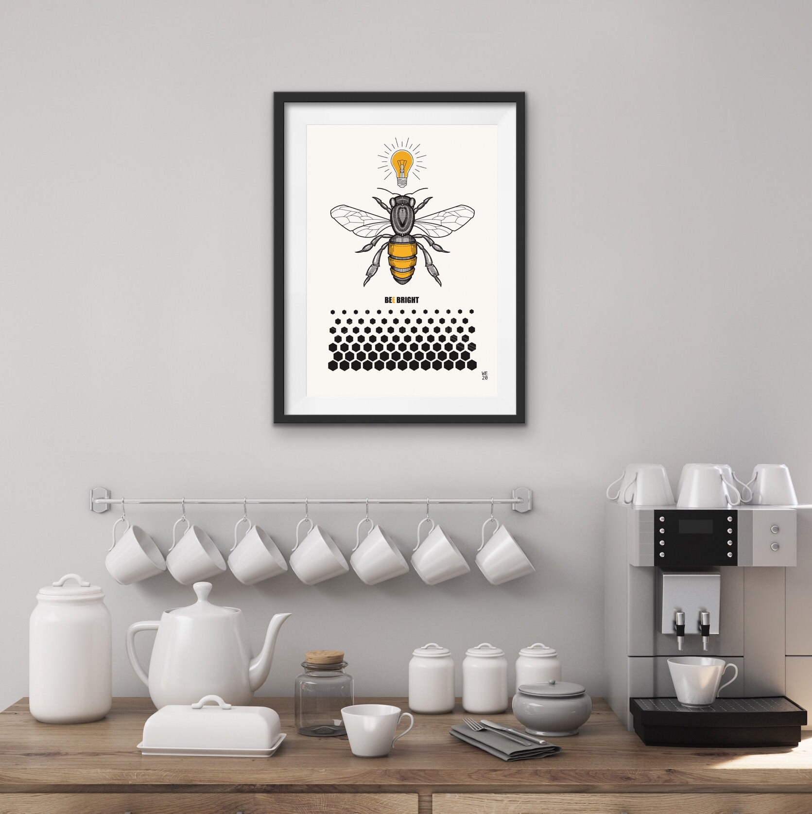 Bee Decor, Bee Bright Printable, Bee Decorations, Hexagon Wall Art ...
