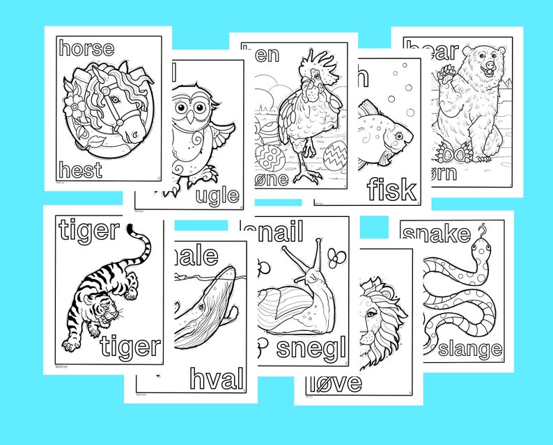 Learn Norwegian by Coloring Animals, for Bilingual Kids, Printable ...