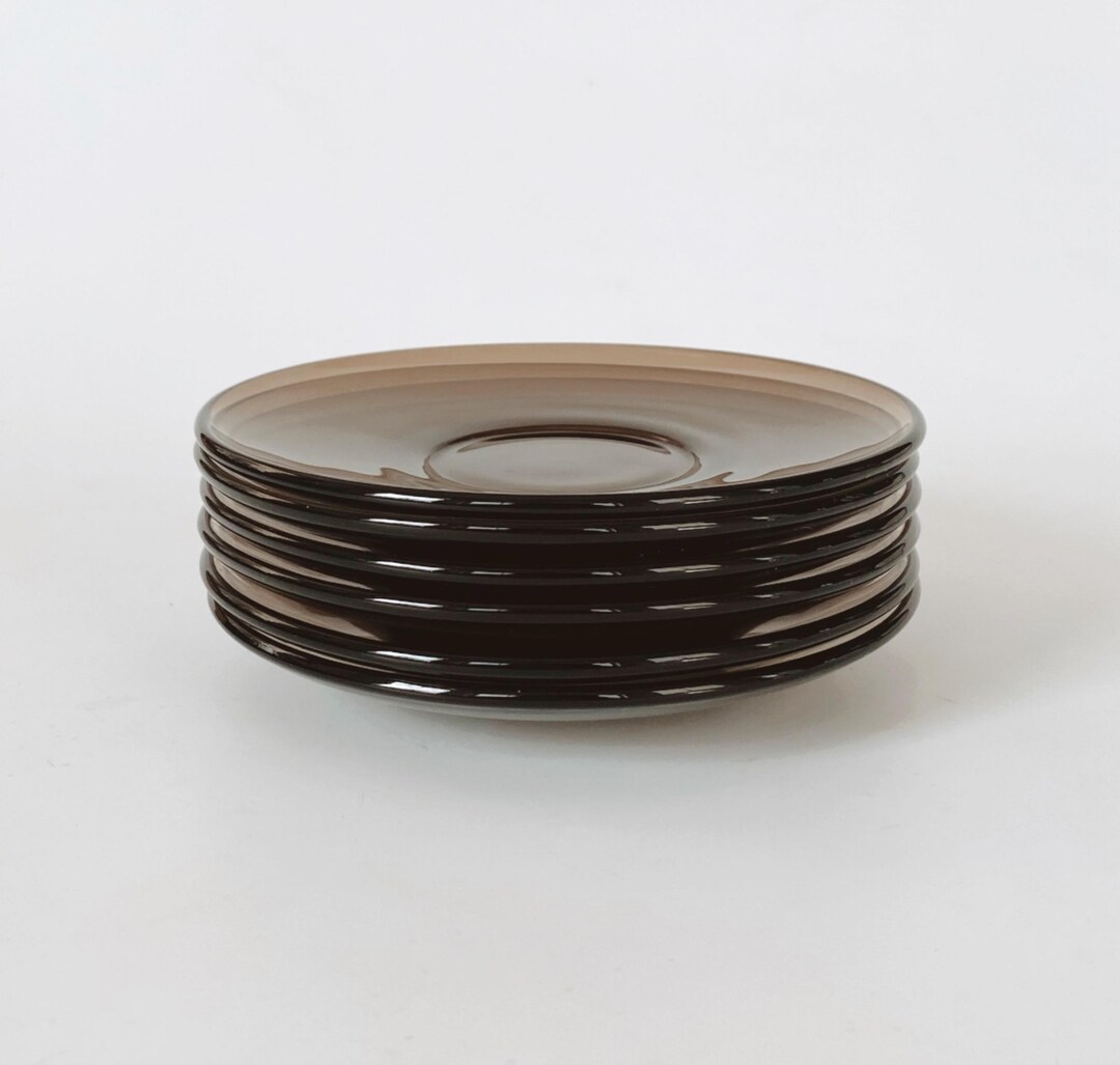 Vintage Smoke Glass Saucers Arcoroc France– Set of 6 Mid-century Plates ...