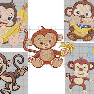 SET of Five Monkeys Embroidery Design - Instant Download Compatible ...