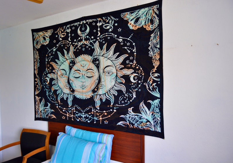 Sun Moon Colorful Tapestry Star Wall Hanging Mandala Cotton | Etsy