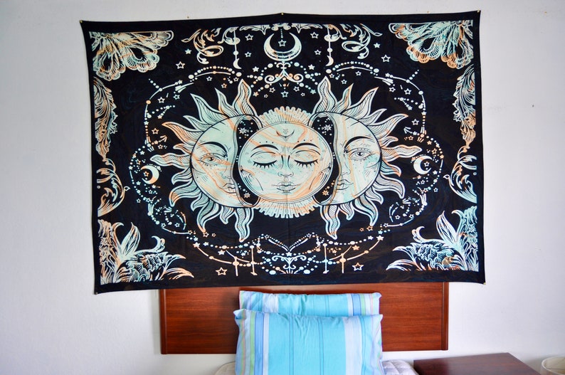 Sun Moon Colorful Tapestry Star Wall Hanging Mandala Cotton | Etsy