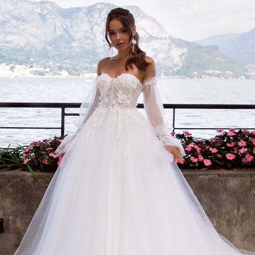 Off-the-shoulder Wedding Dress Tulle Bridal Dress Glitter - Etsy