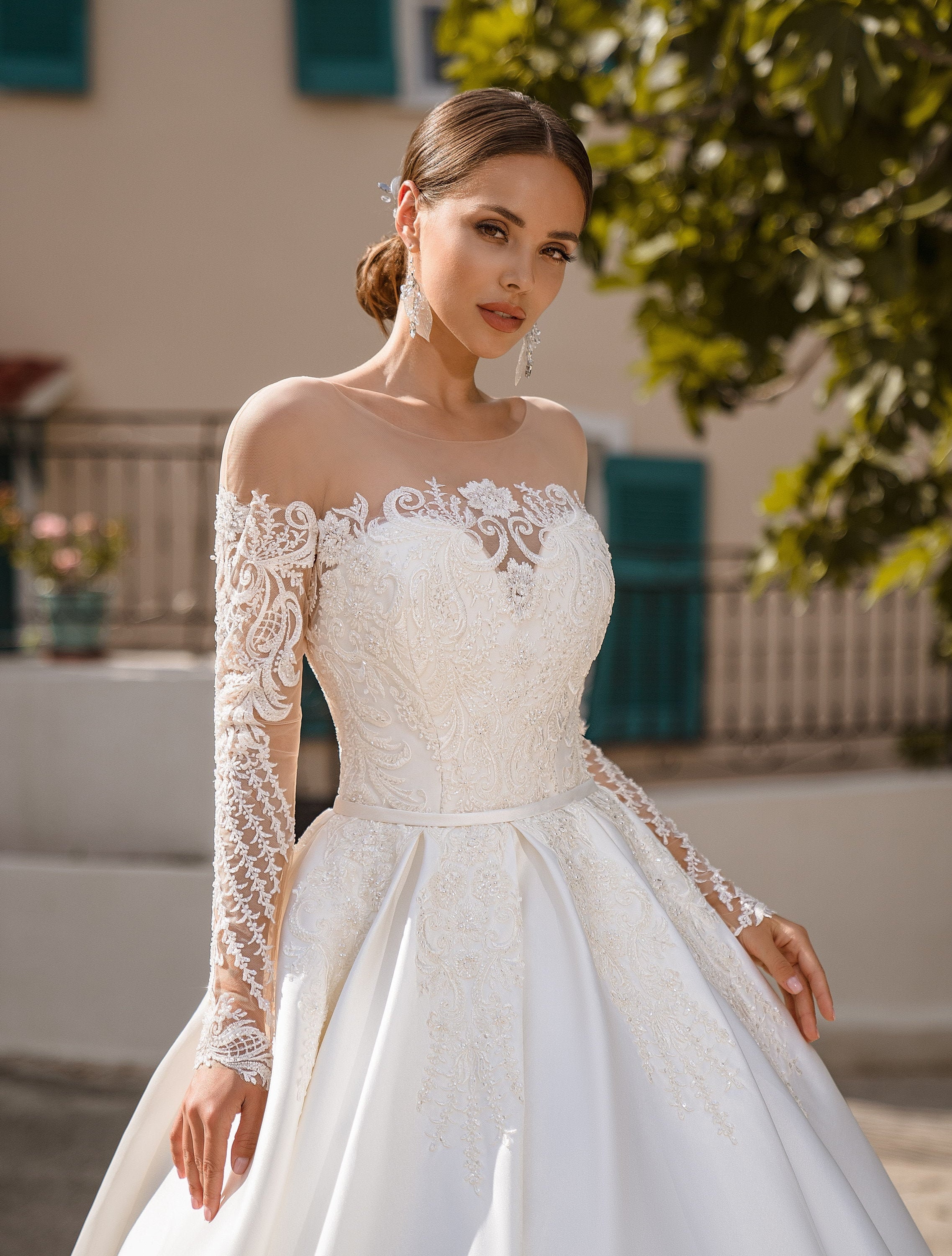 Long Sleeves Lace Wedding Dress Off-shoulder Dress Long Lace - Etsy