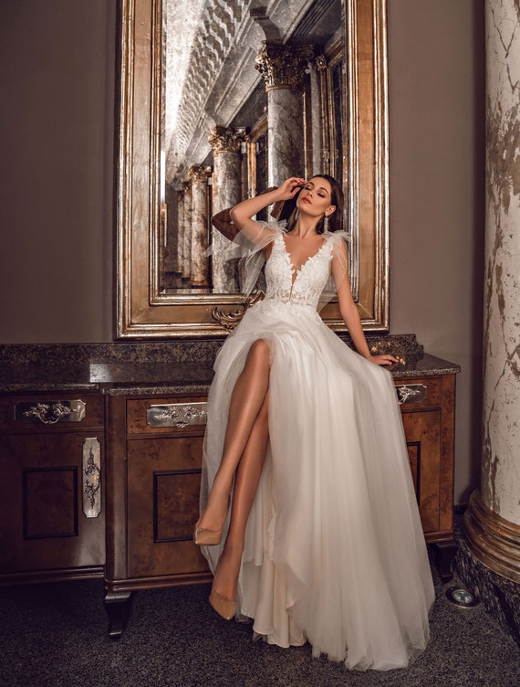 Light Dress With Neckline Custom Dress for Bridal Long | Etsy