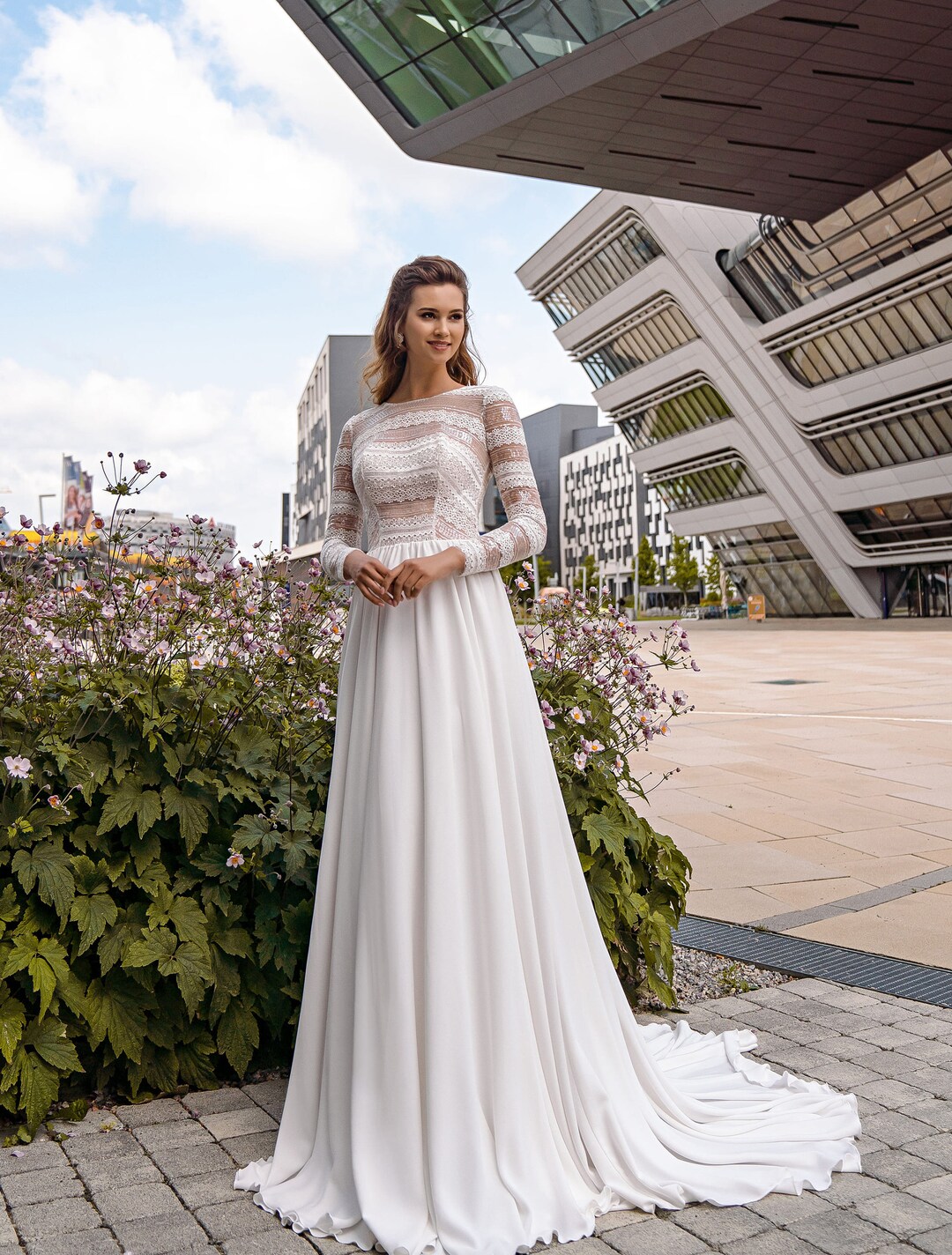 Lace High-neck Bridal Gown White Wedding Dress Soft Bridal - Etsy