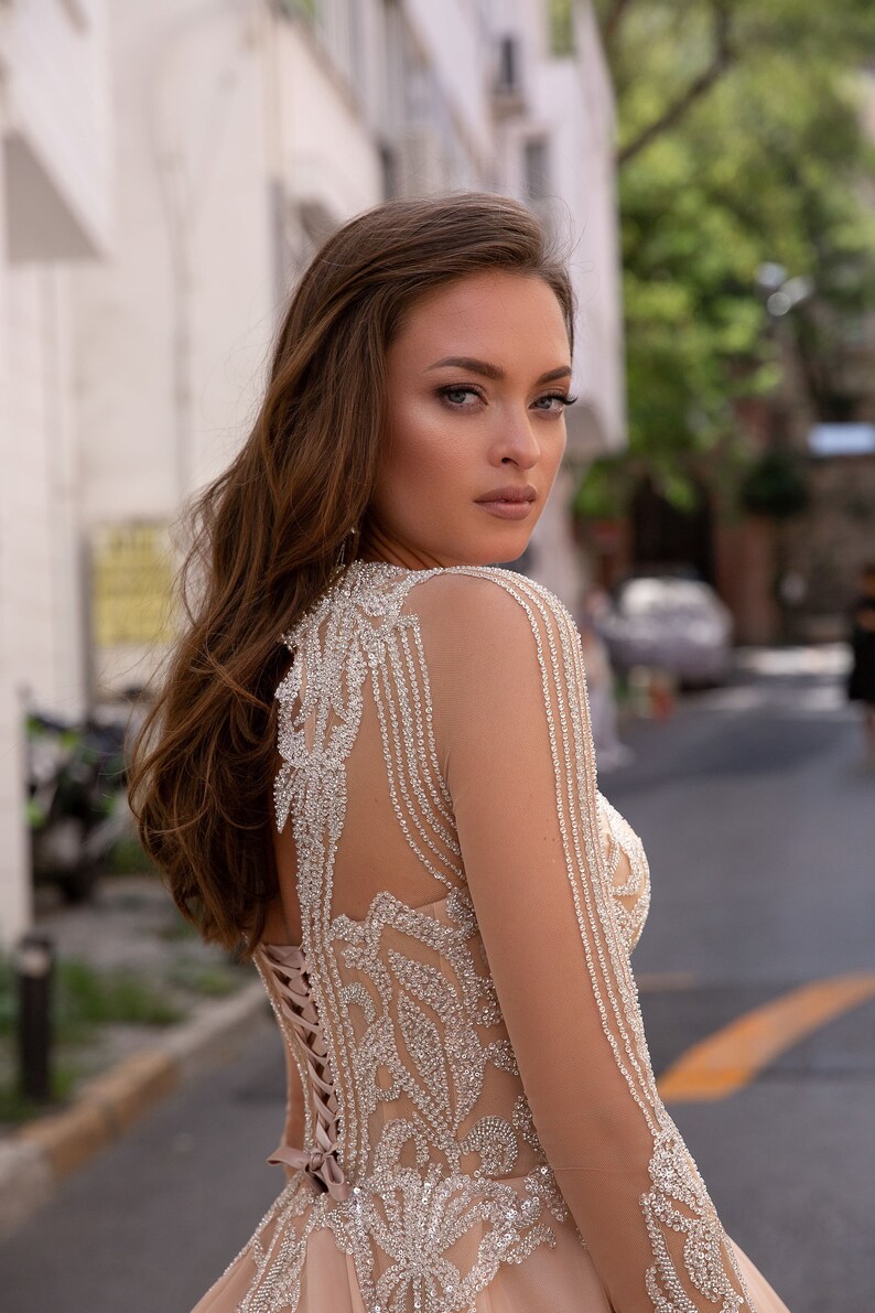 Powder Luxury Wedding Dress Custom Bridal Gown for Bride - Etsy