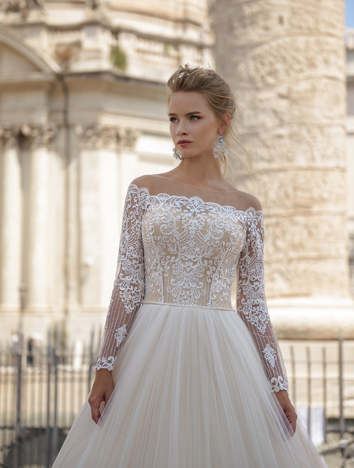 White Wedding Dress Off White Bridal Dress Deep V Neck Tulle | Etsy