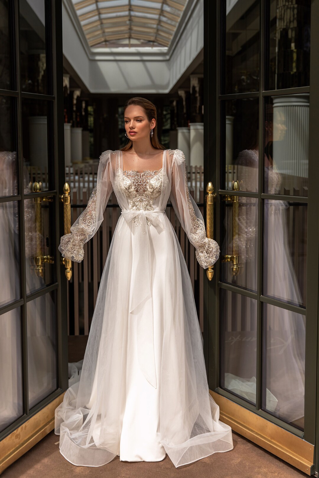 Two Piece Winter Wedding Dress Sheer Long Sleeve Wedding - Etsy