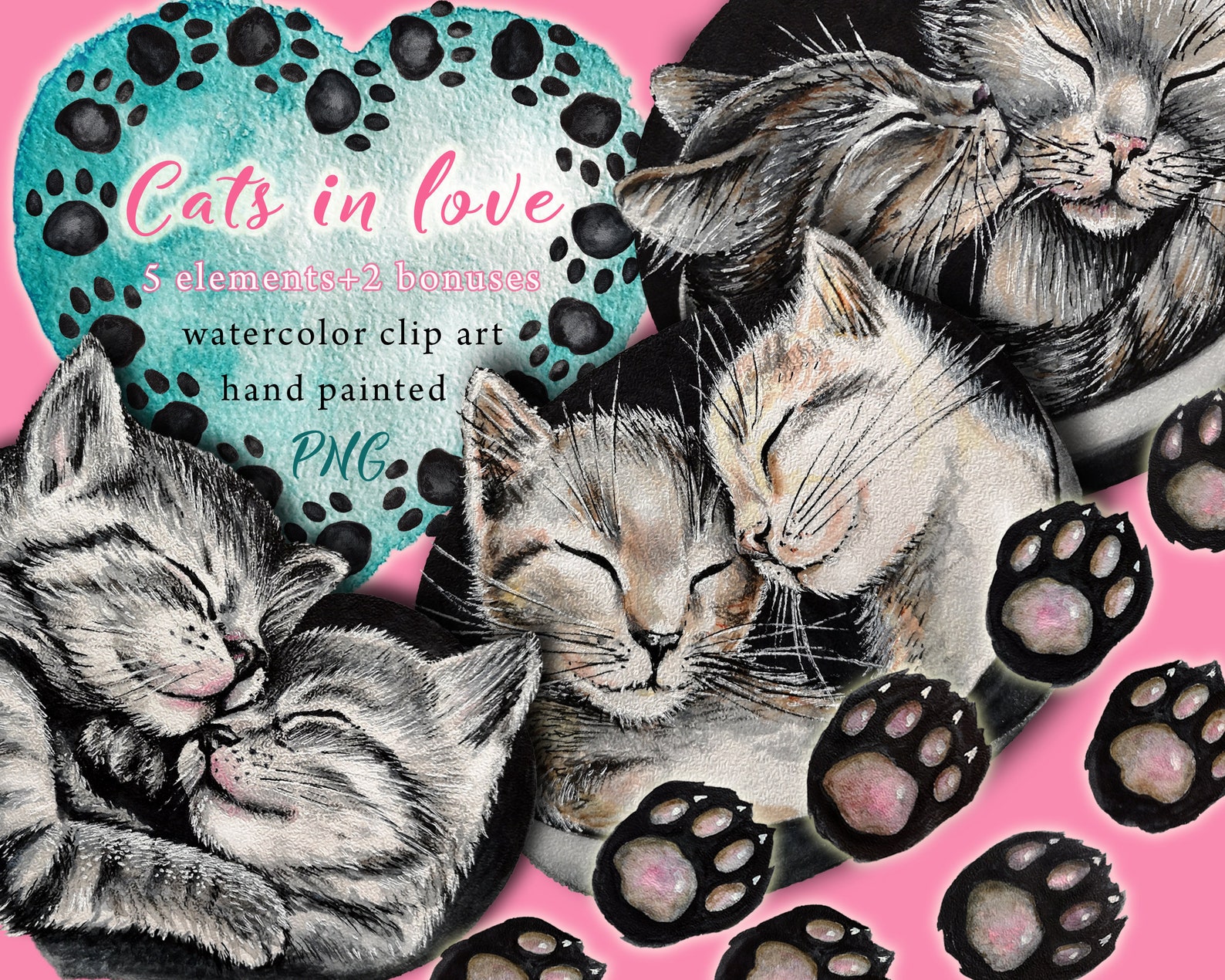 Cats Clip Art. Love Clip Art. Watercolor Clip Art. Hand - Etsy