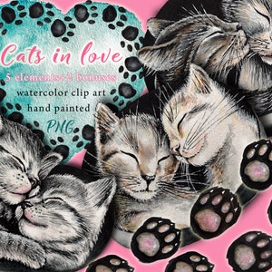 Cats Clip Art. Love Clip Art. Watercolor Clip Art. Hand - Etsy