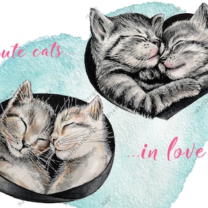 Cats Clip Art. Love Clip Art. Watercolor Clip Art. Hand - Etsy