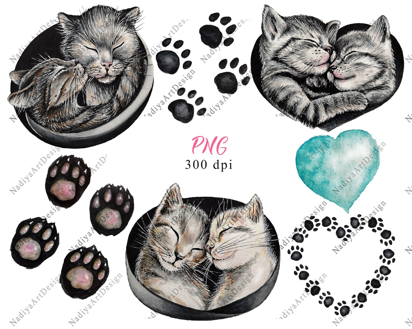 Cats Clip Art. Love Clip Art. Watercolor Clip Art. Hand - Etsy