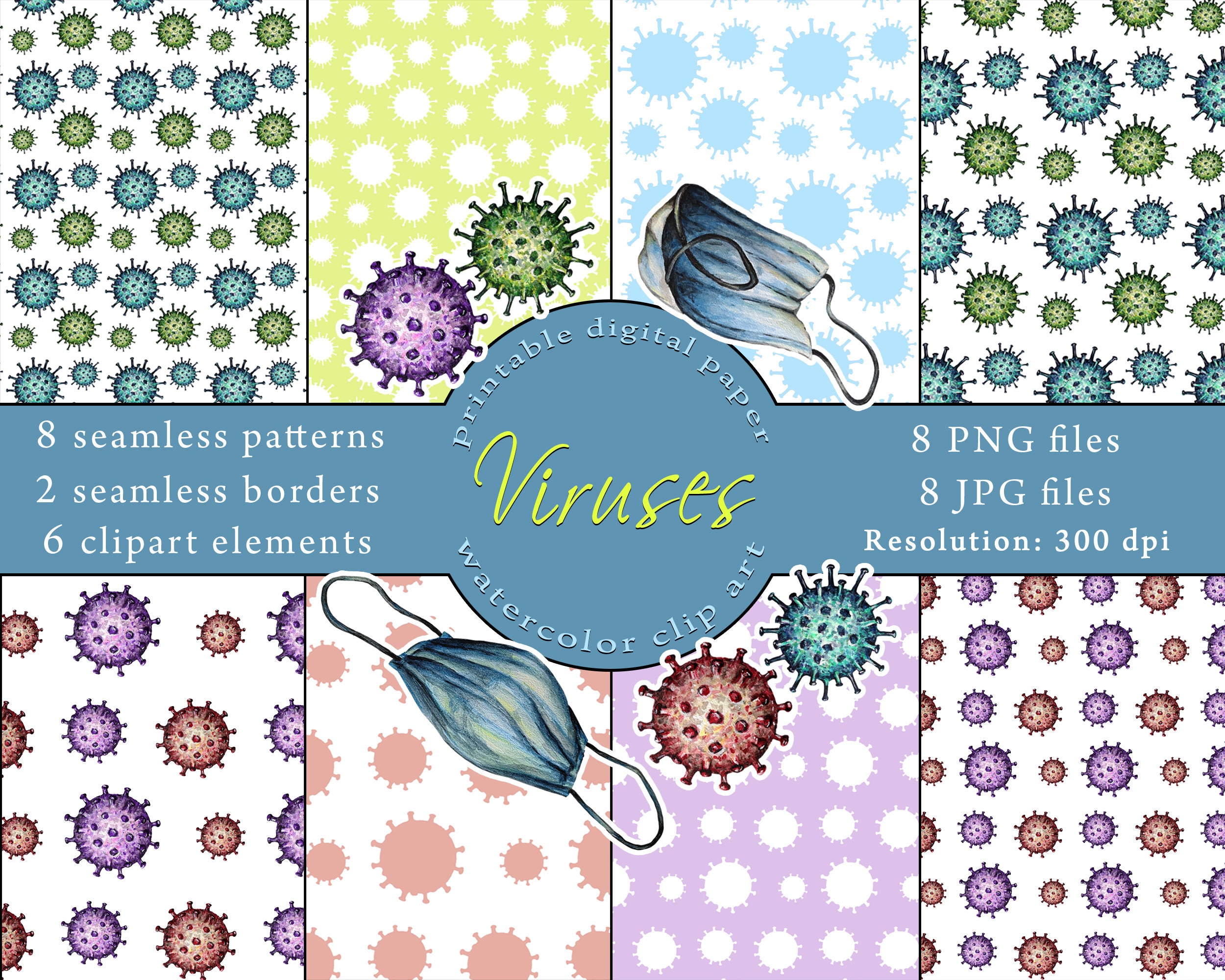 Viruses. Virus Digital Paper. Virus Clipart. Viruses Paper - Etsy