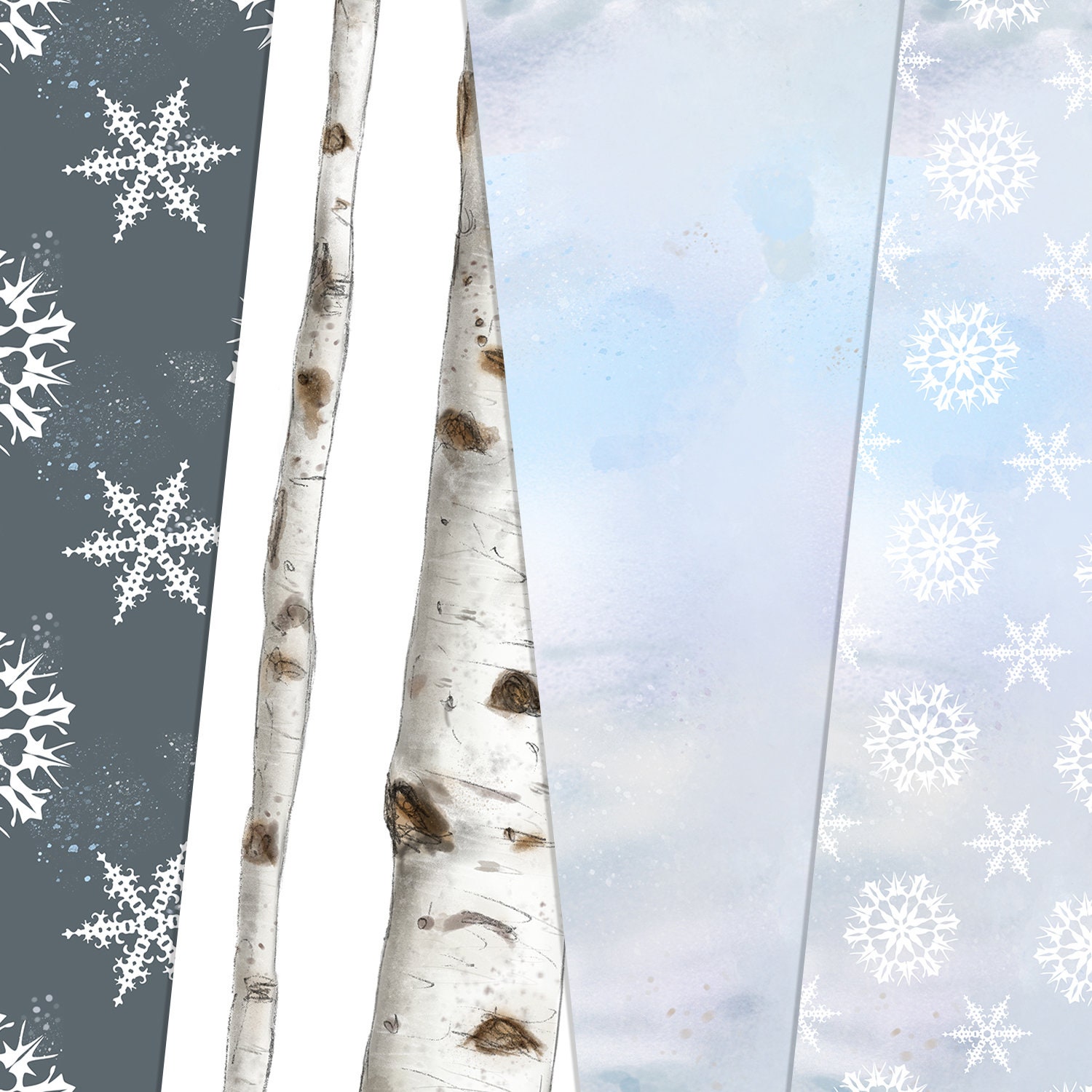 Cozy Winter Ice Skating Digital Seamless Paper Birch Tree - Etsy