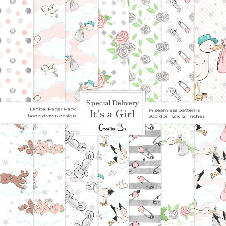 It's a Girl Seamless Pattern New Baby Girl Digital Paper - Etsy