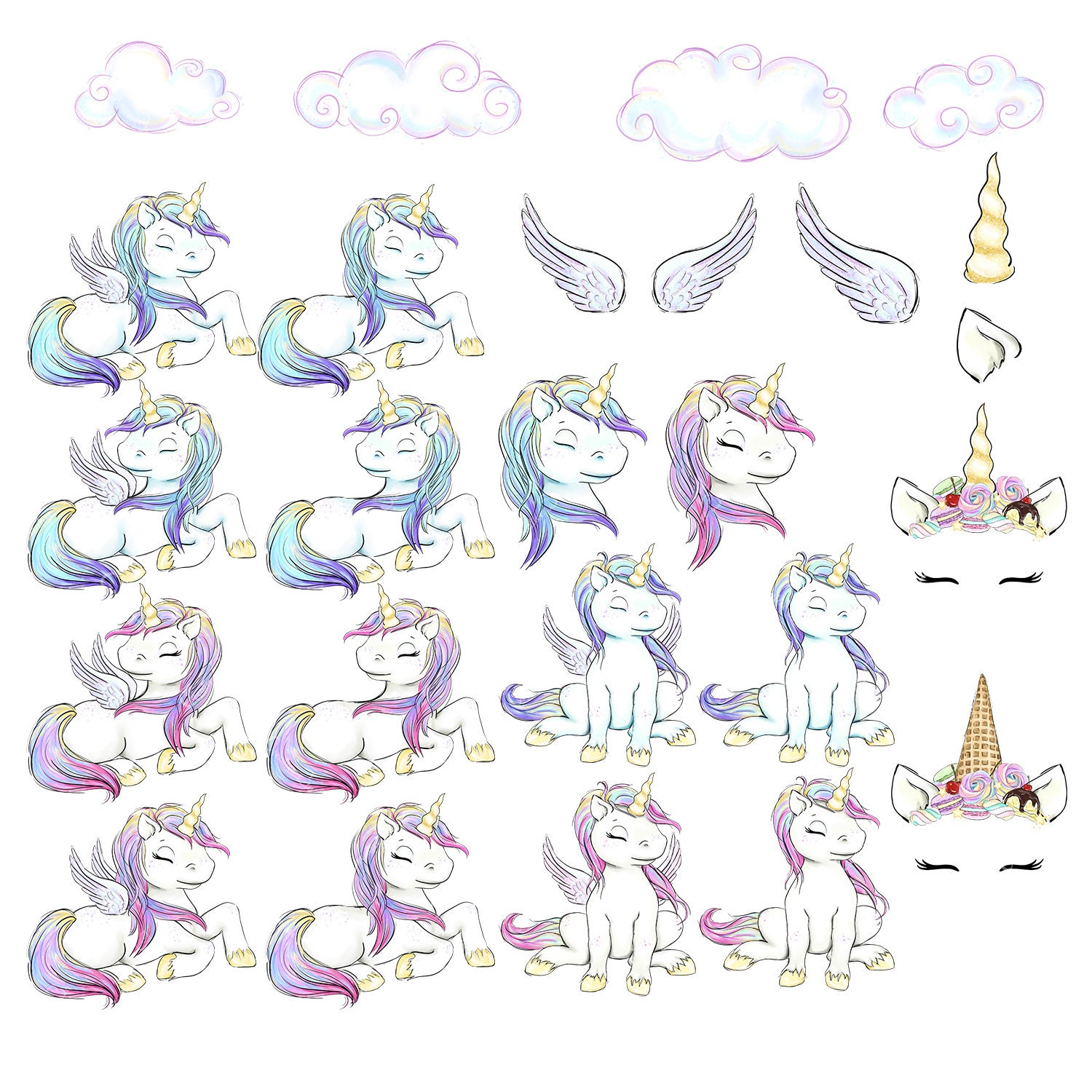 Cute Unicorn Birthday Party Clipart Twins Baby Shower Cake - Etsy