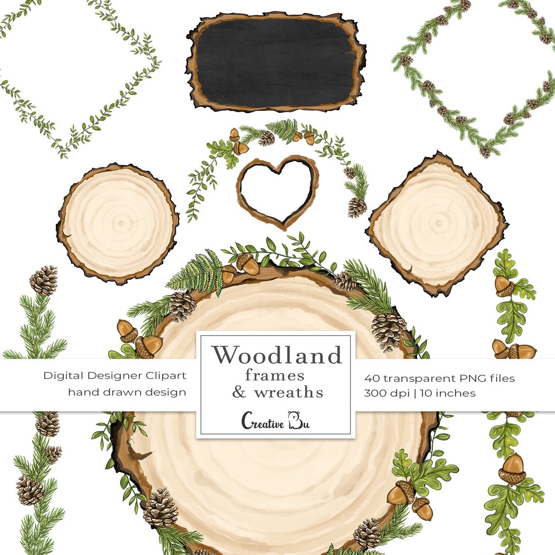 Wood Slice Clipart Rustic Sign Slices Frame Clip Art Tree | Etsy