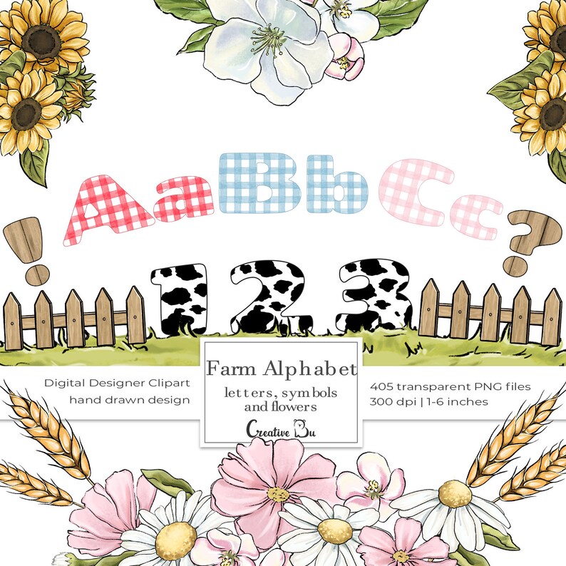 Farm Alphabet Clipart Letter PNG Flower Letters Floral - Etsy